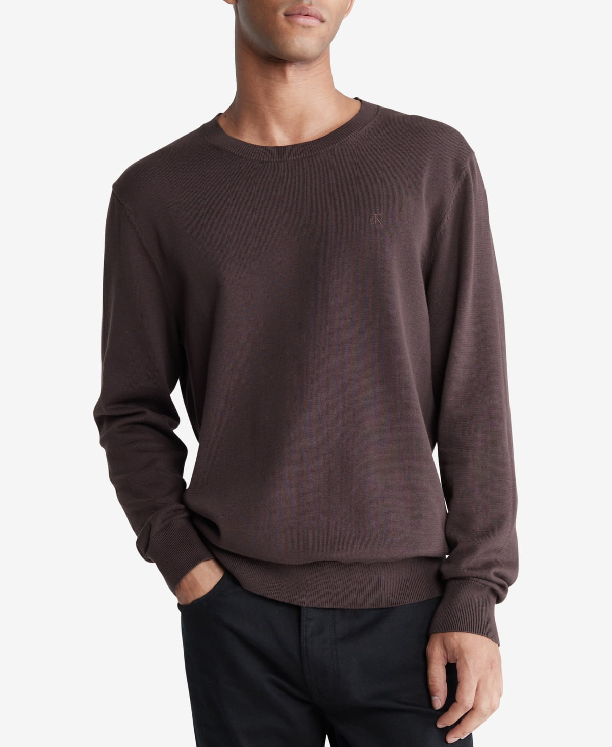 Calvin Klein Mens Classic Fit Monogram Logo Sweater Java Brown 2XL ...