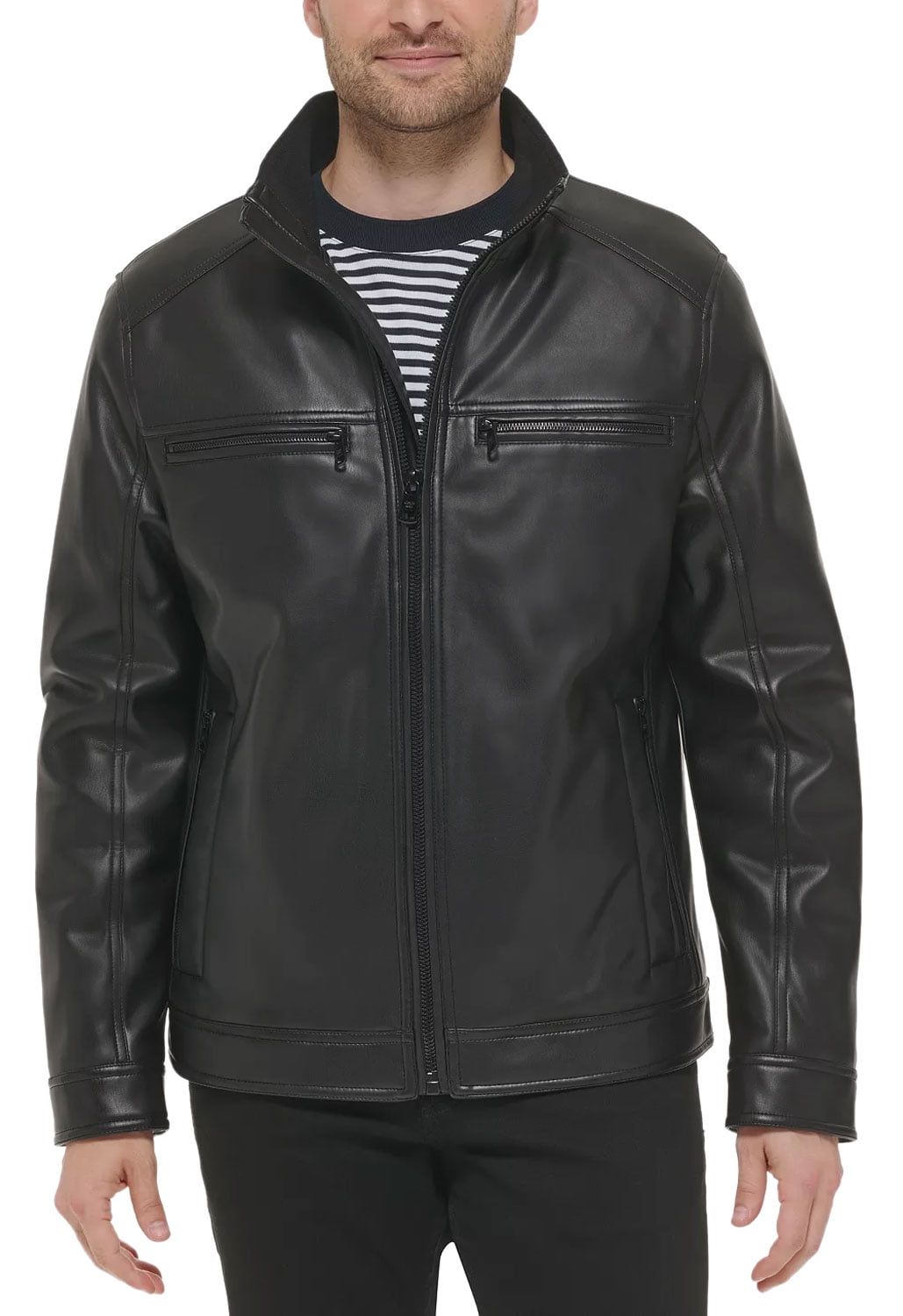 Calvin Klein Mens Faux Leather Cold Weather Motorcycle Jacket - Walmart.com