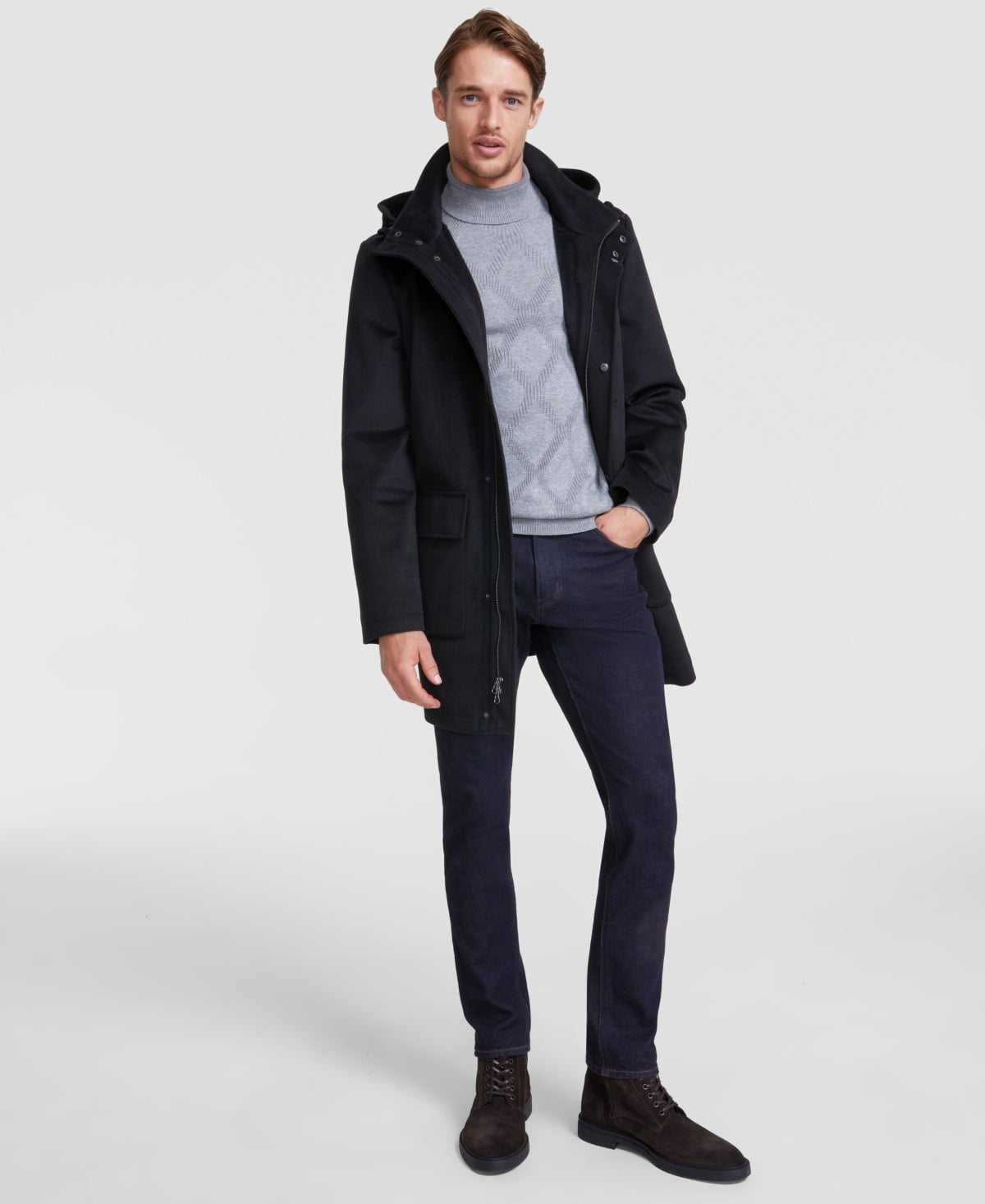 Calvin Klein Mens Regular fit Overcoat Coat 40 R Black Solid - Walmart.com