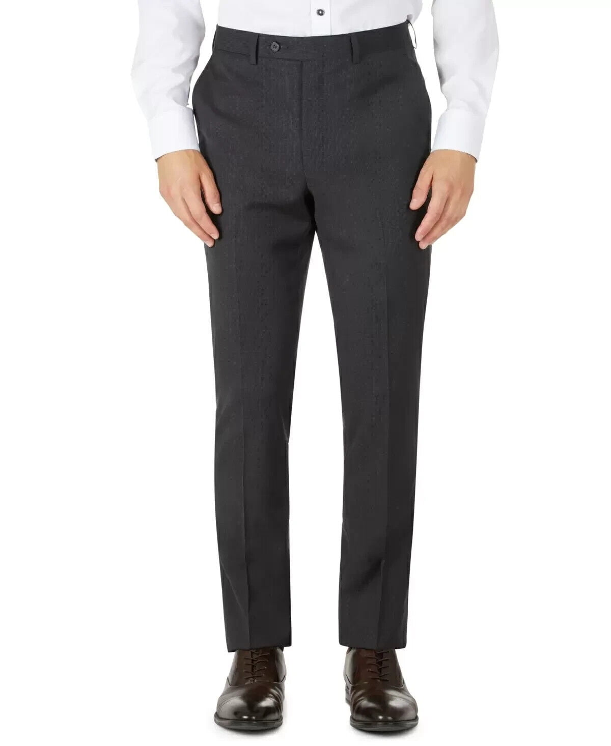 Calvin Klein Mens Slim-Fit Wool Mini Check Dress Pants 36W x 34L Black ...