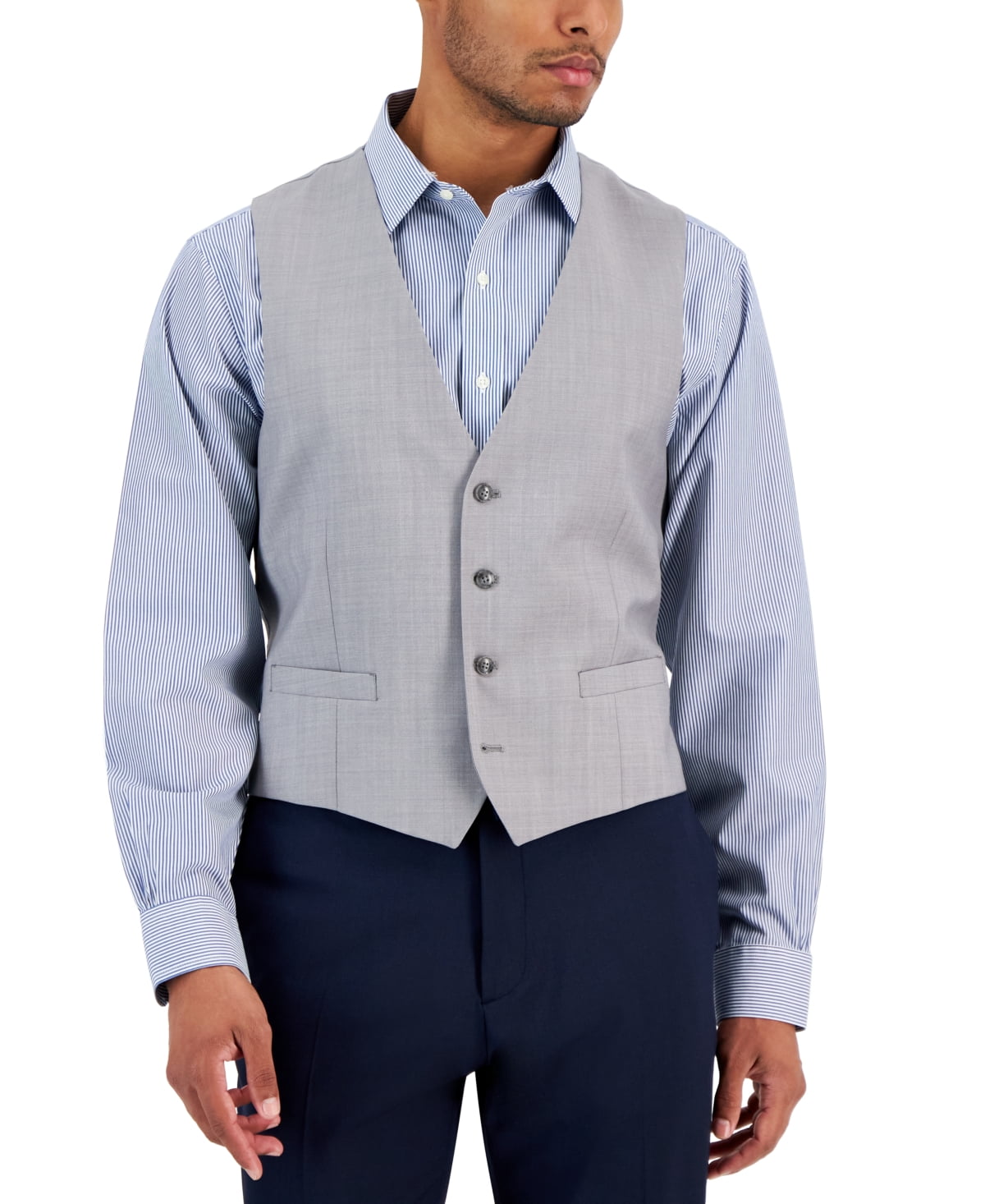 Calvin Klein Mens Slim fit Button-Up Suit Vest Small Grey Solid Stretch ...