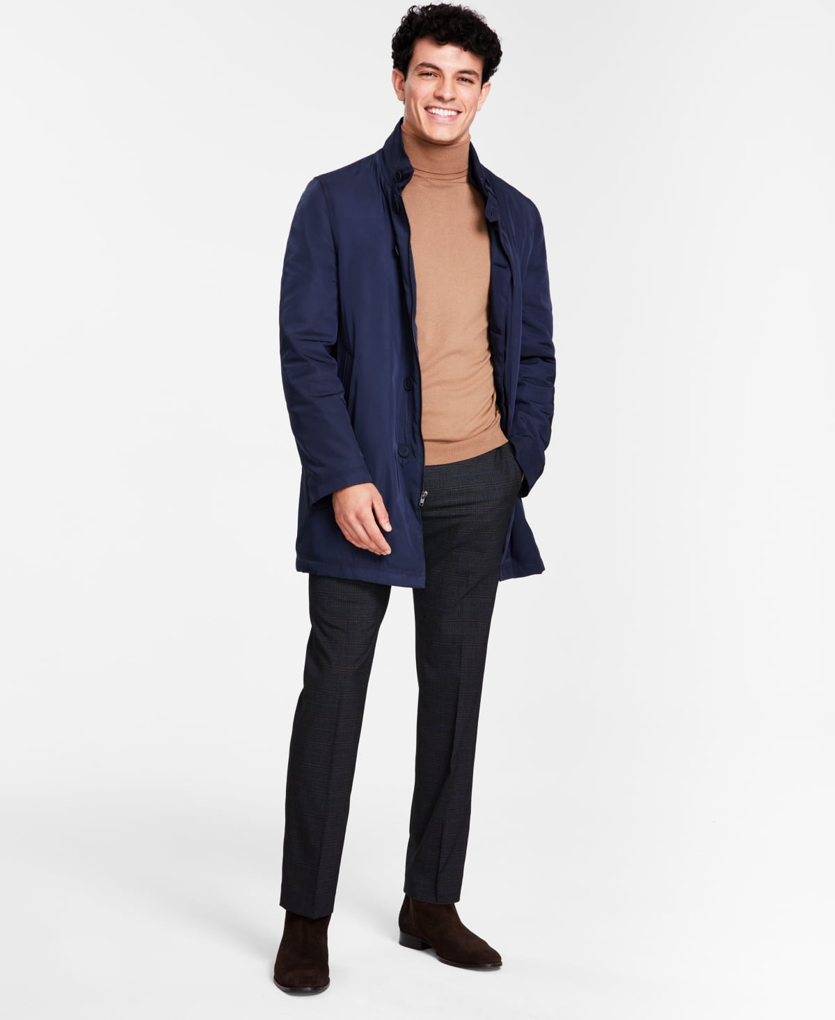 Calvin Klein Mens Slim fit Overcoat Coat 36 R Navy Blue Solid - Walmart.com
