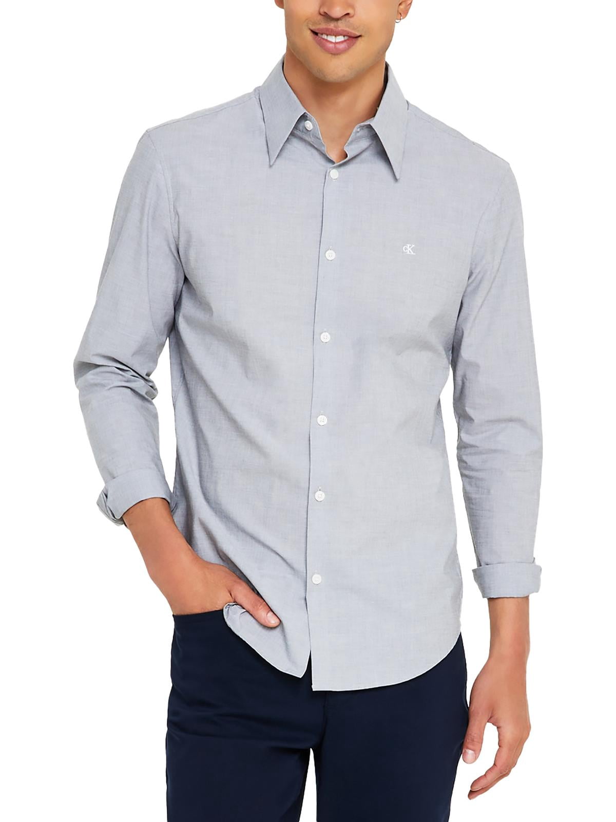 Calvin Klein Mens Solid Cotton Stretch Button-Down Shirt - Walmart.com