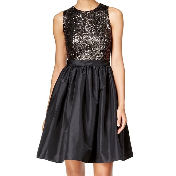 Calvin Klein Women's Sequined Sleeveless Taffeta Dress, Gold/Black, 12 ...