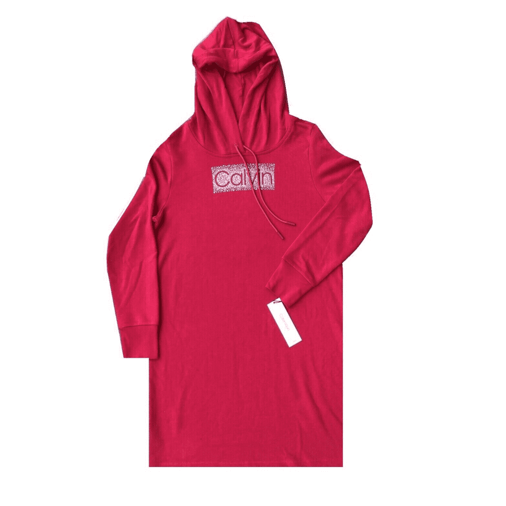 Calvin Klein Performance Logo Hooded Sweatshirt Dress fuchsia Large