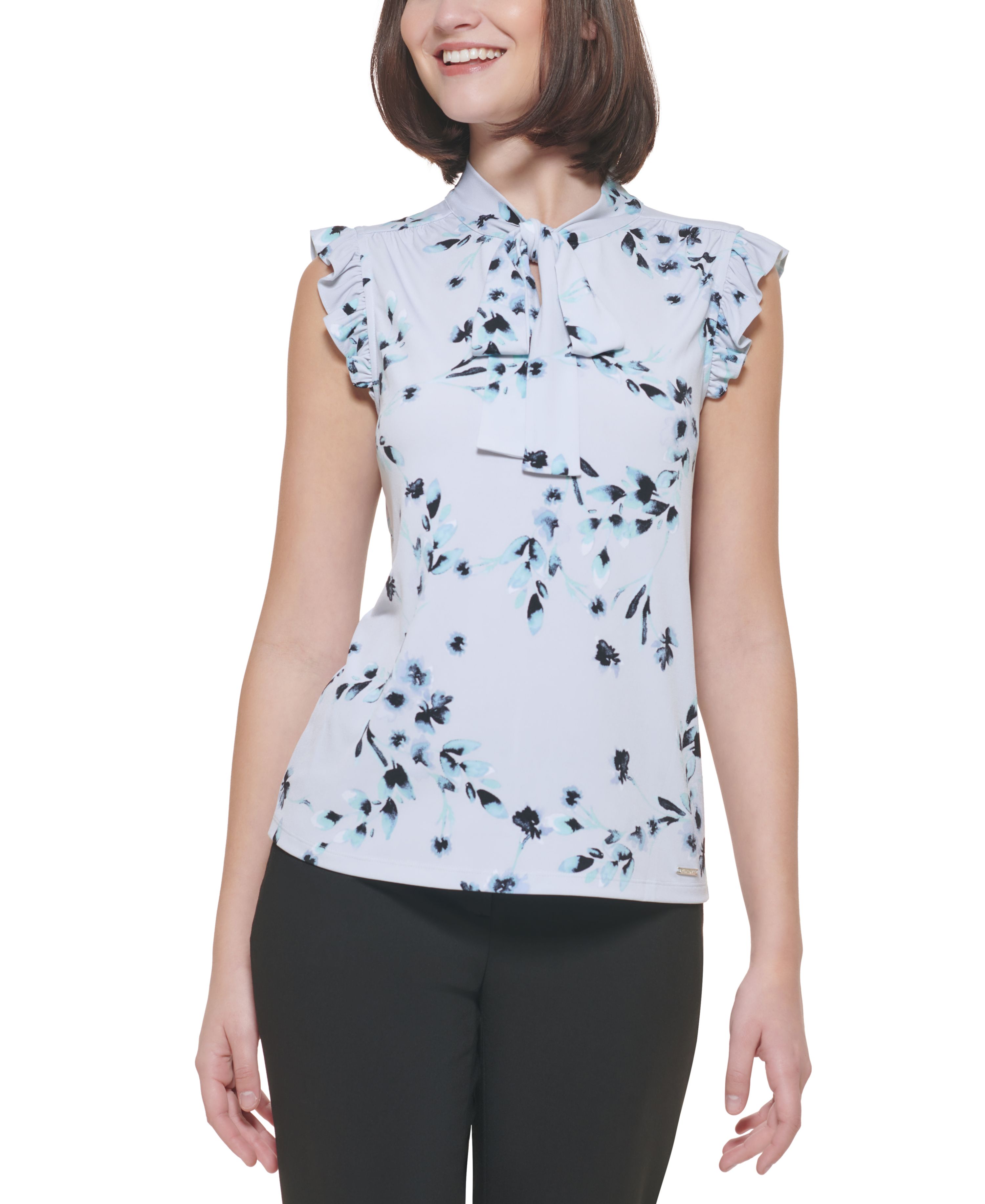 Calvin Klein Petite Ruffled Cap Sleeve Top Cool Multi PM - Walmart.com