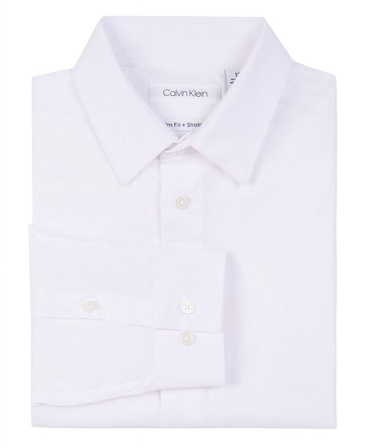 Calvin Klein WHITE Big Boys L/S Stretch Boy's Husky Dress Shirt, US 20H ...