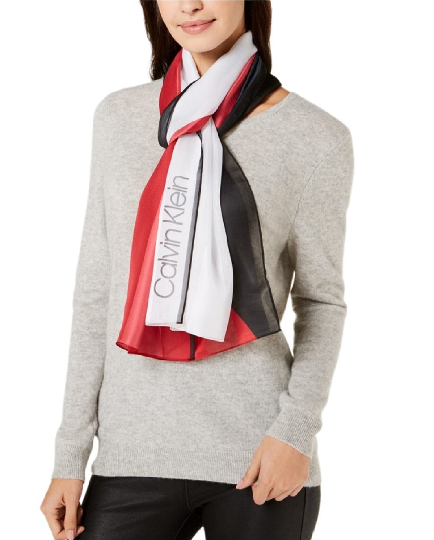 Calvin Klein Women’s Colorblocked Satin Stripe Scarves, Red - Walmart.com