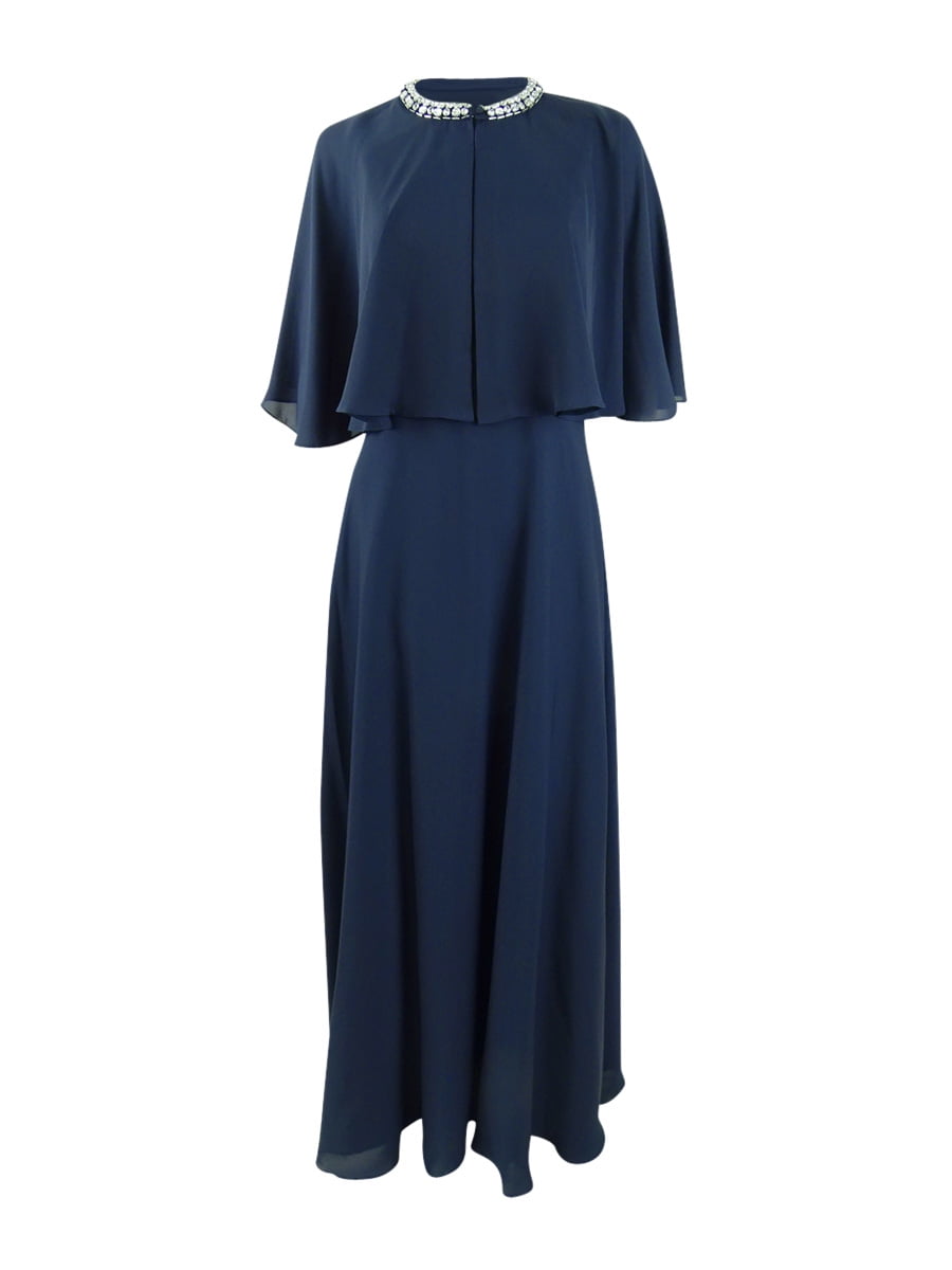 Calvin Klein Women's 2-Pc. Rhinestone Chiffon Capelet Gown (2, Twilight ...
