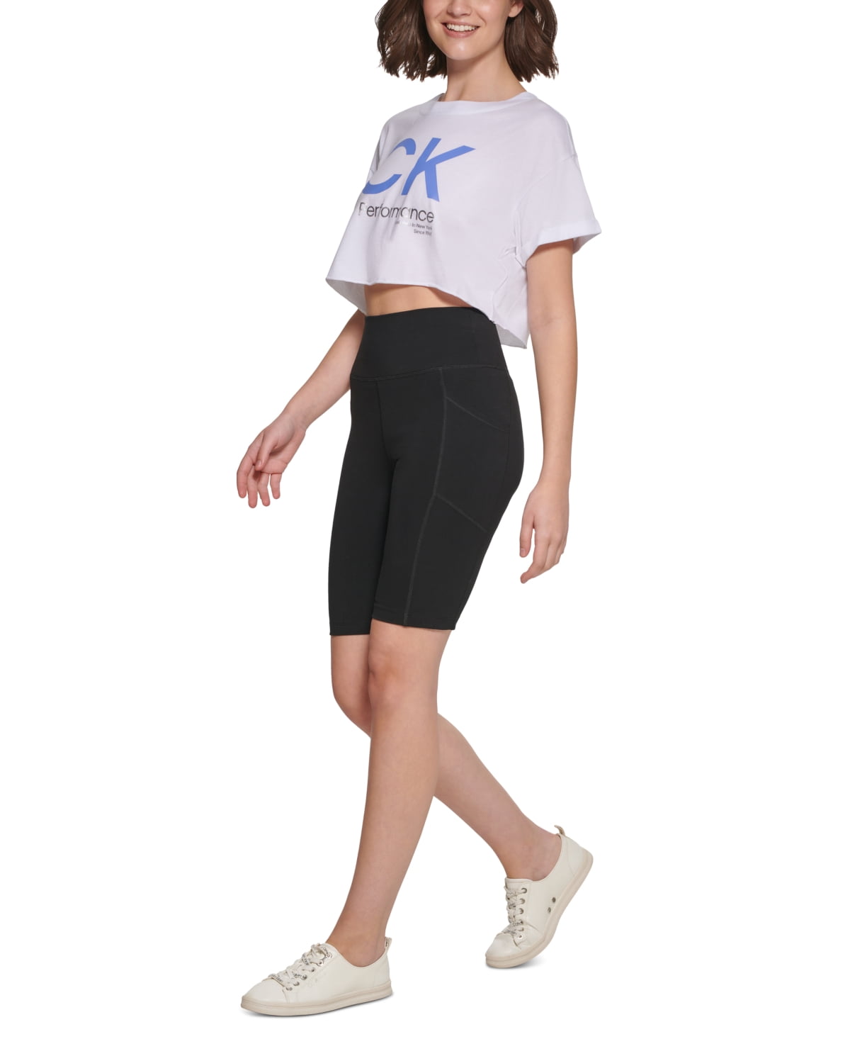 Calvin Klein Performance Womens Cropped Logo T-Shirt White Hyacinth L ...
