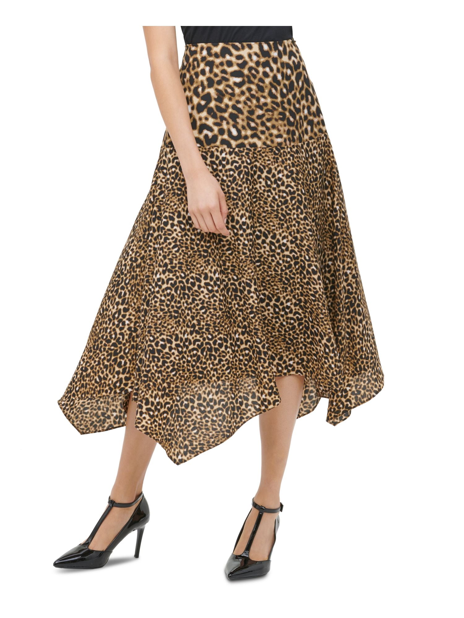 Calvin Klein Women's Leopard-Print Handkerchief-Hem Skirt (14, Leopard ...