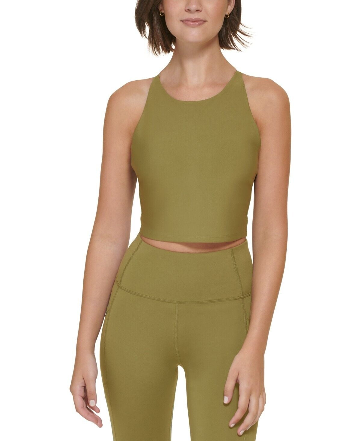 Calvin Klein Women's Low-Impact High-Neck Crop Top Olive Green Size XL ...