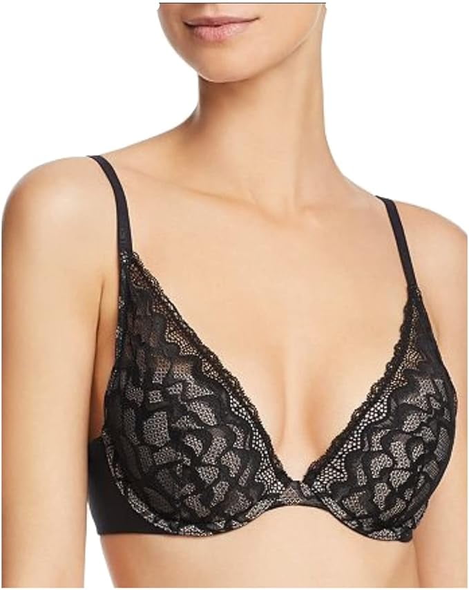 Calvin Klein Women's Perfectly Fit Etched Lace Lightly Lined Plunge Bra, Black 34A - Walmart.com