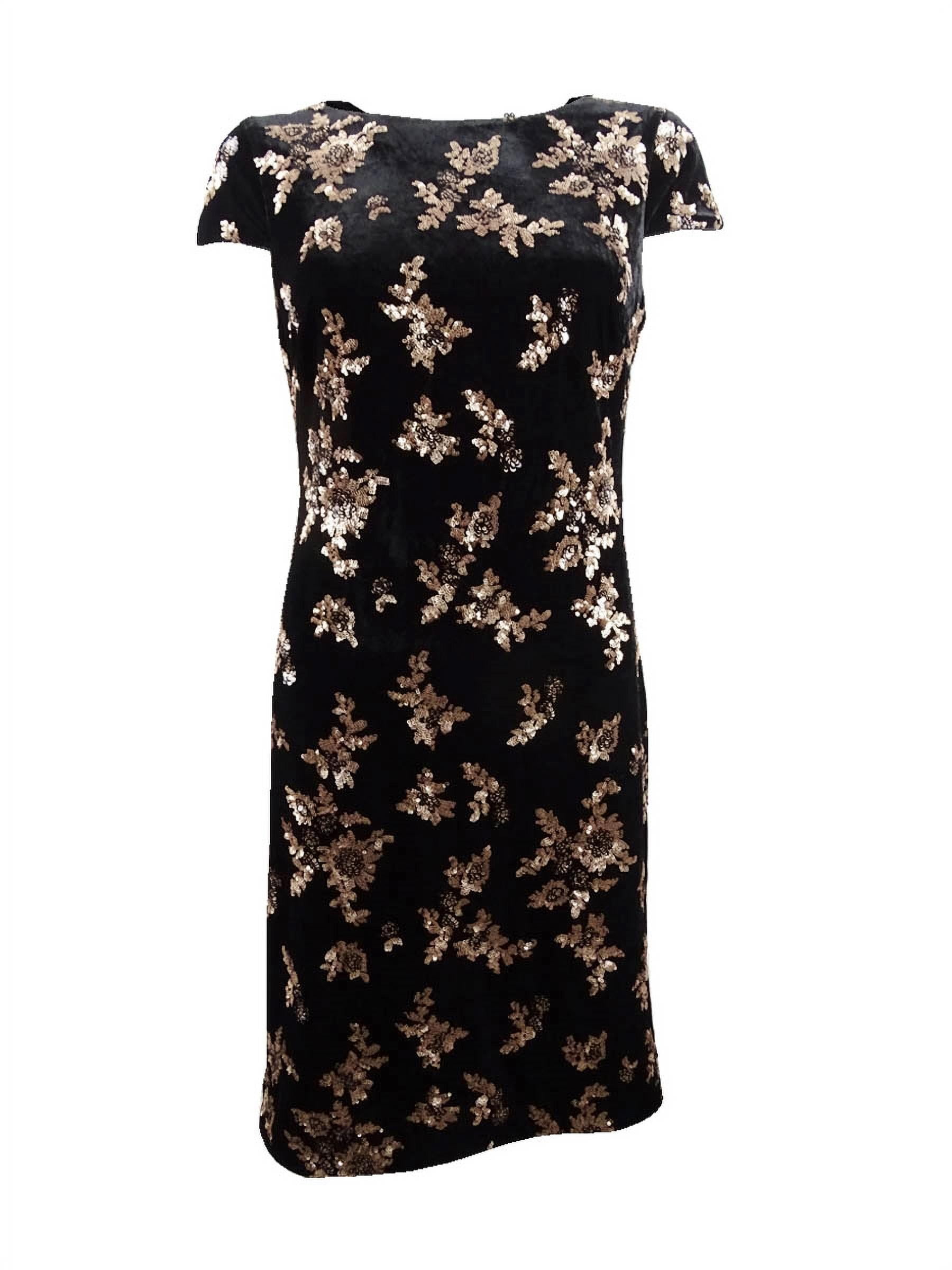 Calvin Klein Women s Sequin Embellished Velvet Sheath Dress 6 Gold Black Walmart
