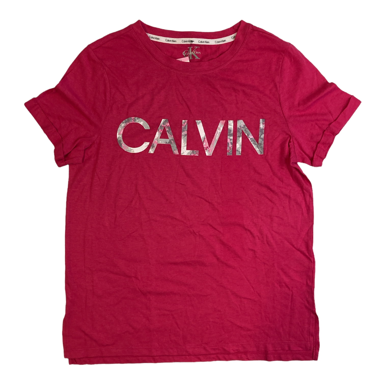 Calvin Klein Women's Soft Crew Neck Rolled Sleeve Graphic Logo T-shirt ...