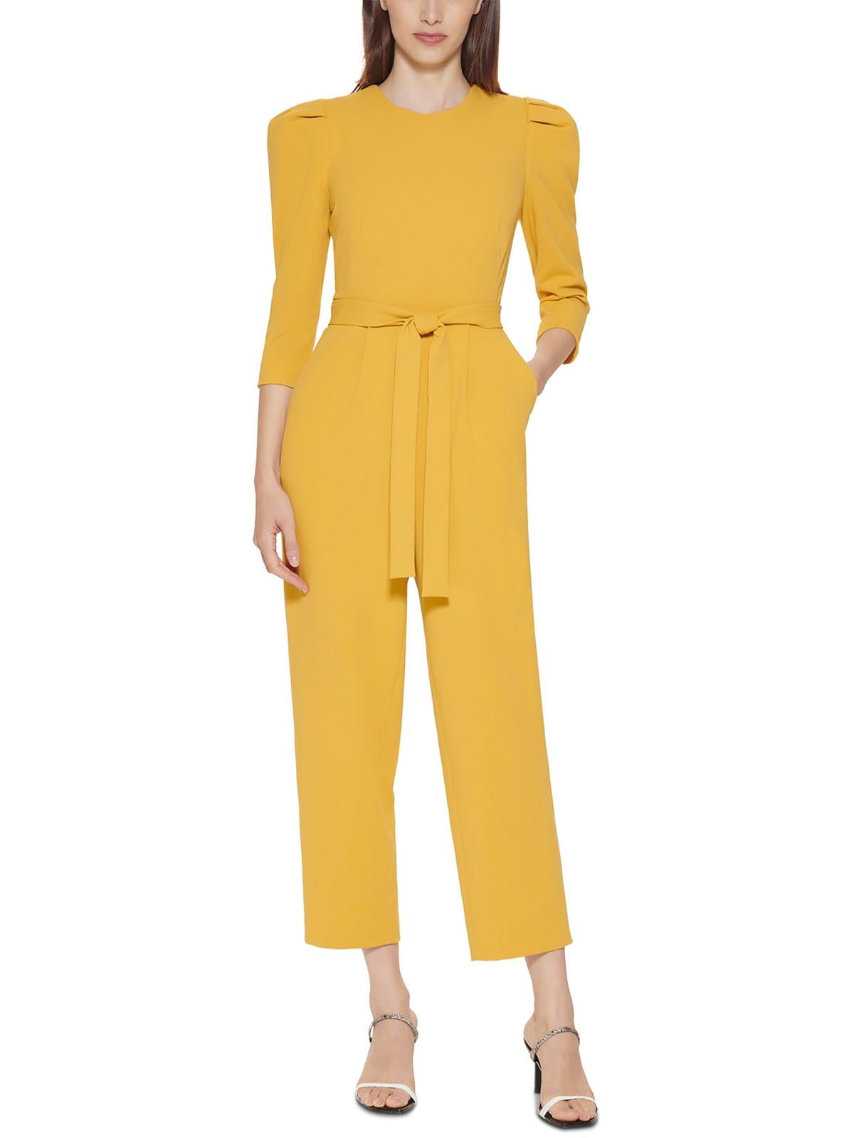 Calvin Klein Womens Belted Puff Sleeve Jumpsuit