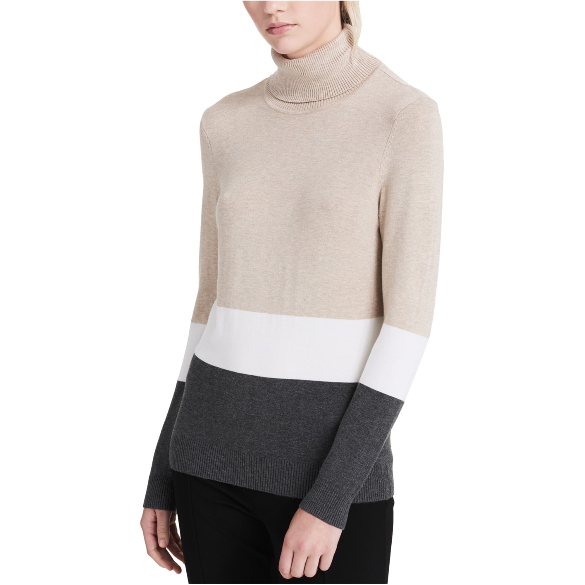 Calvin Klein Womens Colorblocked Knit Sweater, Beige, Medium - Walmart.com
