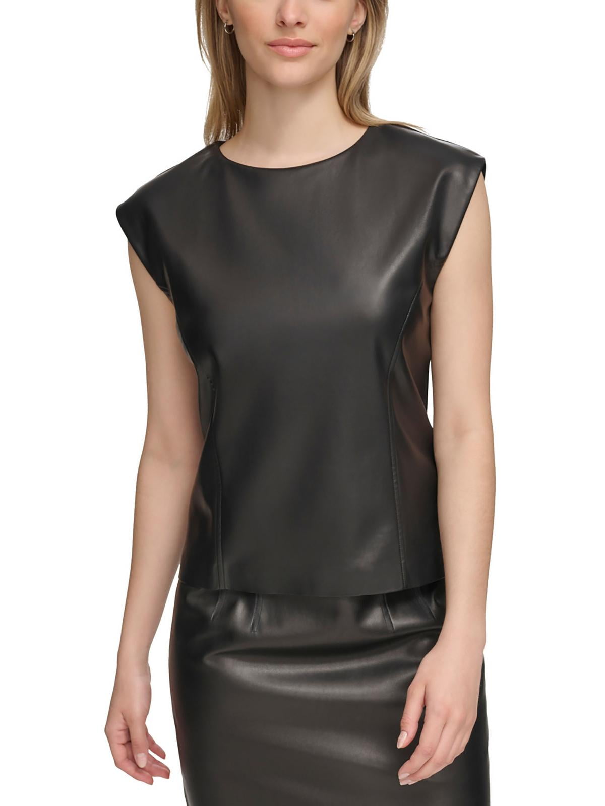 Calvin Klein Womens Faux Leather Cap Sleeve Shell - Walmart.com