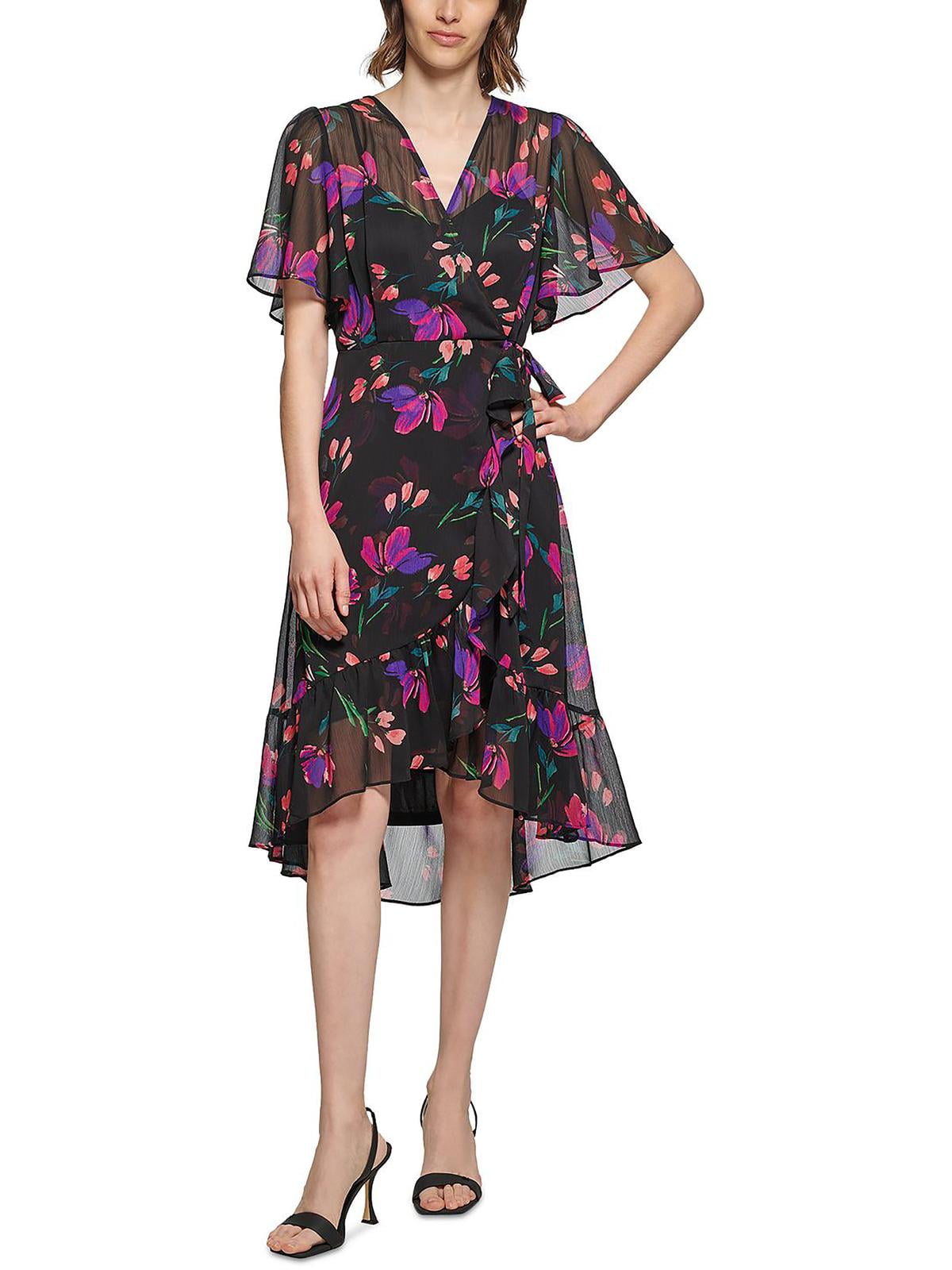 Calvin Klein Womens Floral Print Hi-Low Wrap Dress - Walmart.com