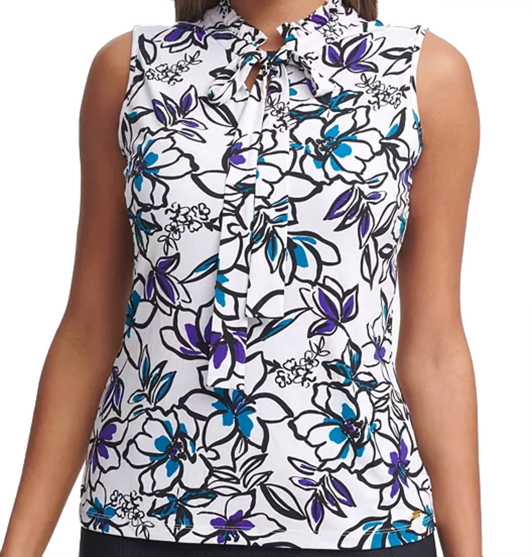 Calvin Klein Womens Floral-Print Tie-Neck Top,Floral Print,X-Small - Walmart.com