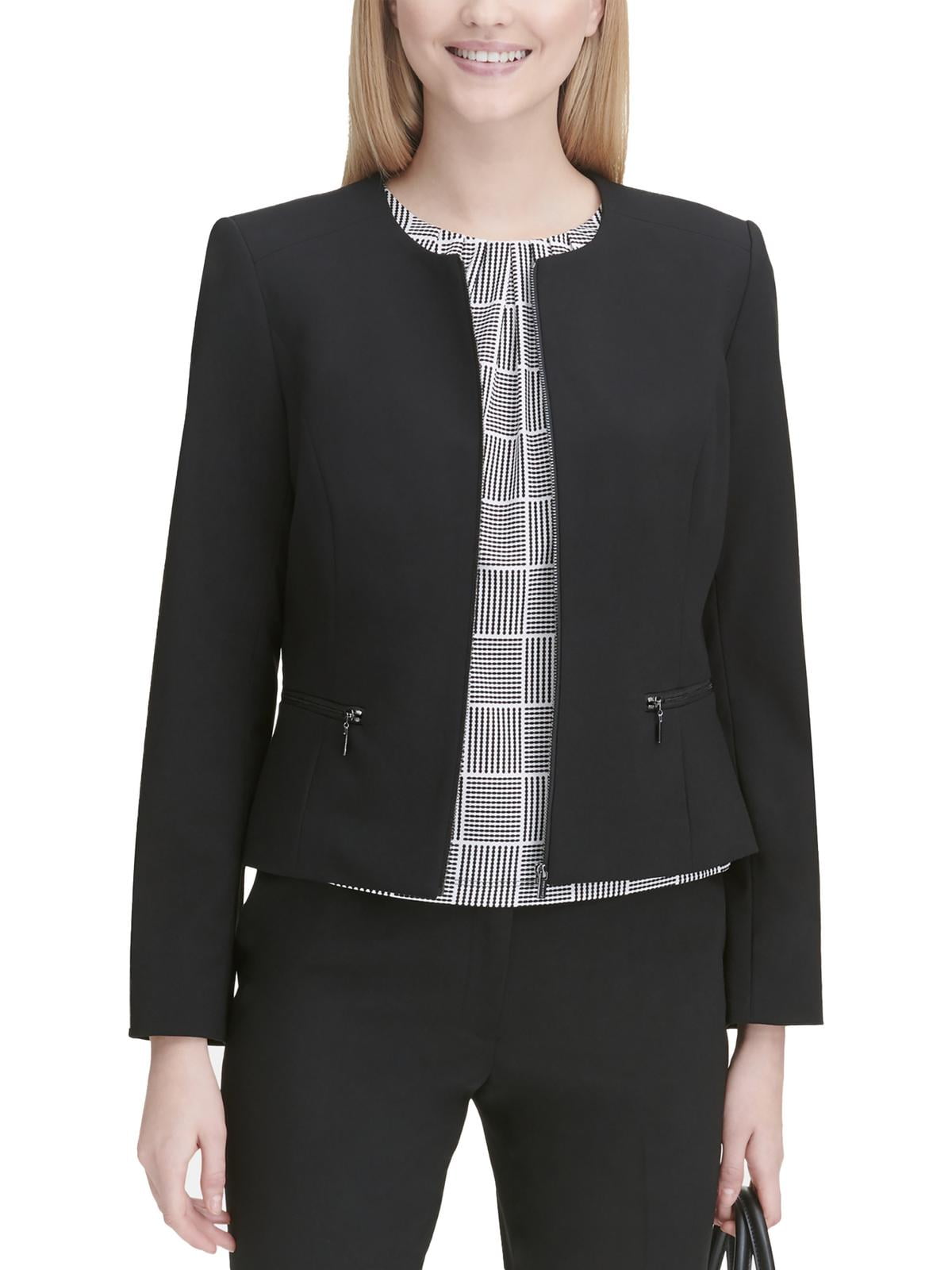 Calvin Klein Womens Collarless Zip Front Collarless Blazer - Walmart.com