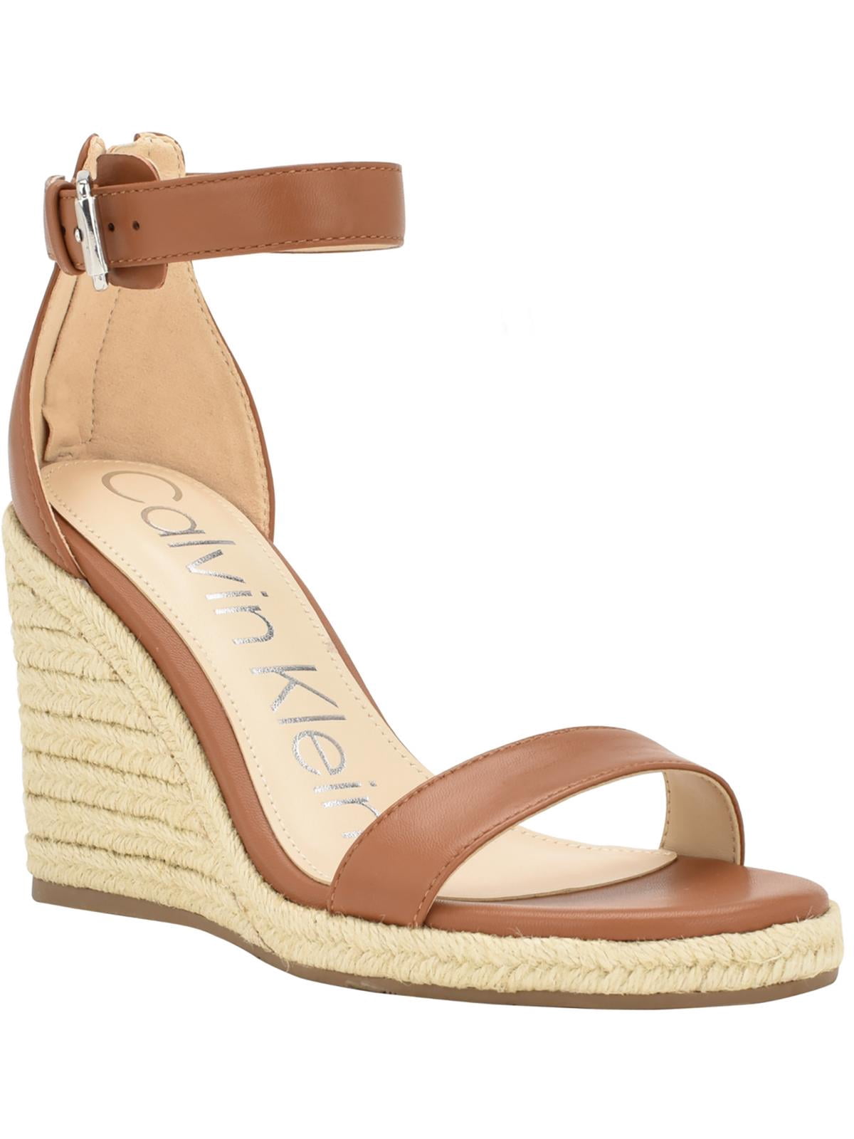 Calvin Klein Womens NOSHELA Leather Open Toe Wedge Sandals - Walmart.com