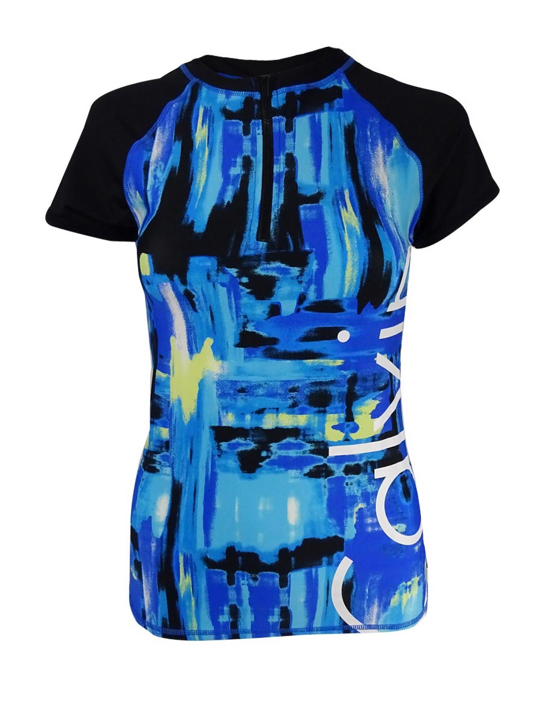Calvin Klein Womens Partial Zip Printed Rash Guard (M, Cyan) - Walmart.com