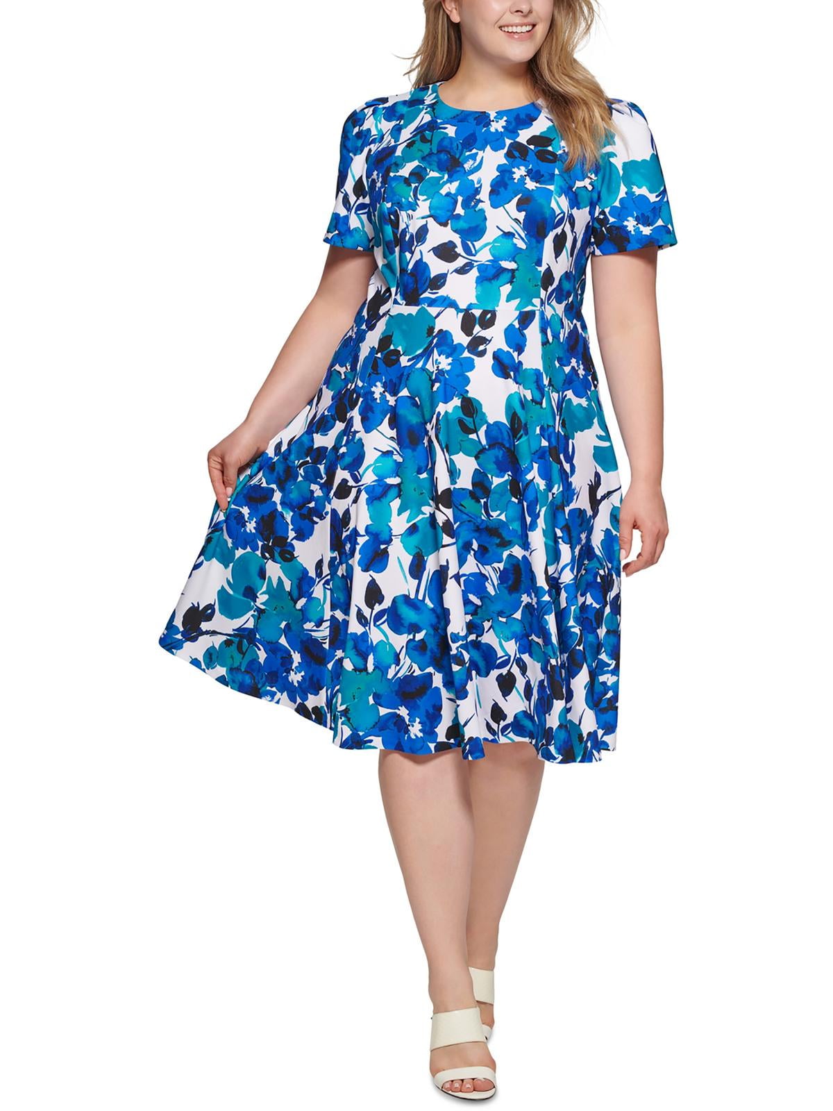 Calvin Klein Womens Plus Cocktail Midi Fit And Flare Dress