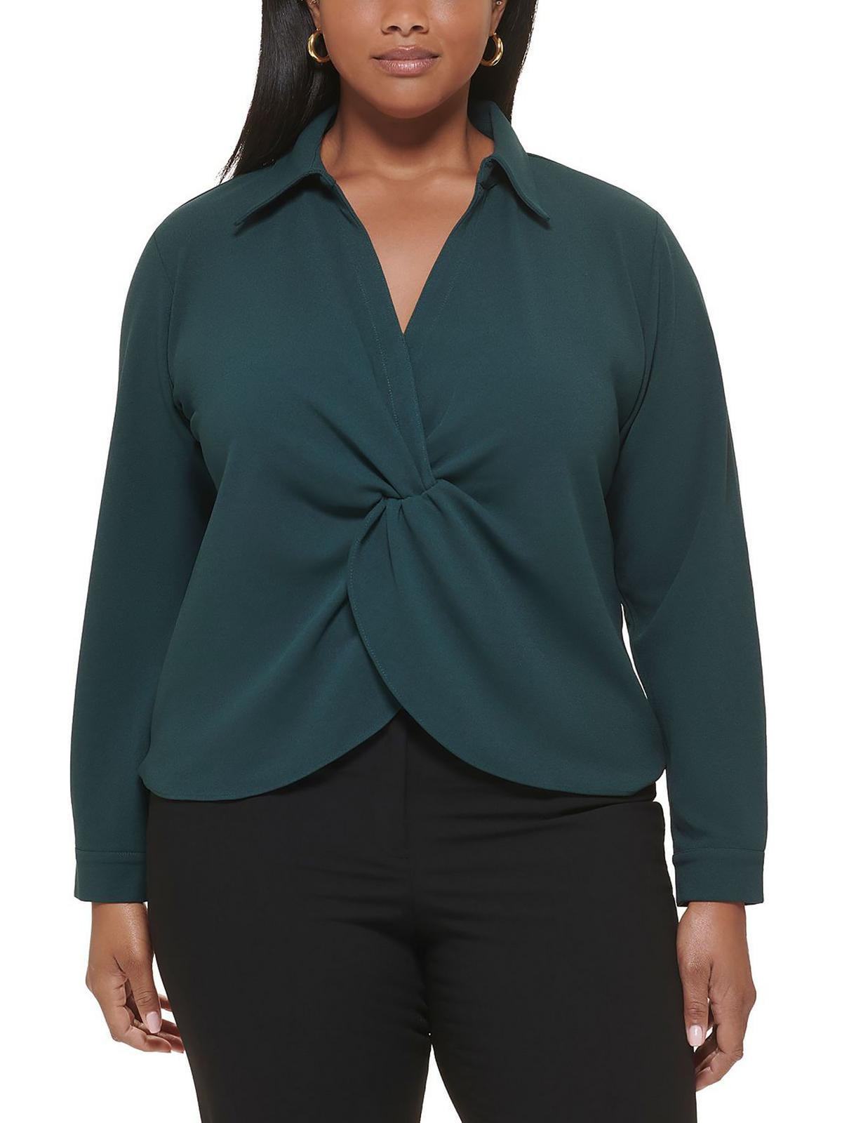 Calvin Klein Womens Plus Collared Twist Front Blouse