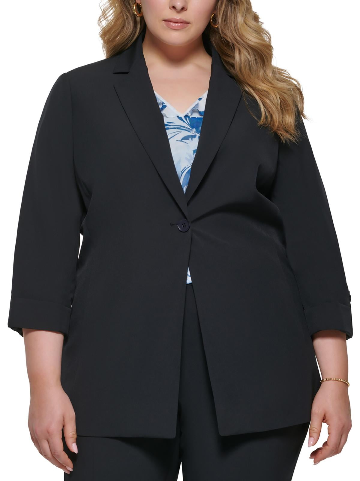 Calvin Klein Womens Plus Knit Roll-Tab One-Button Blazer - Walmart.com