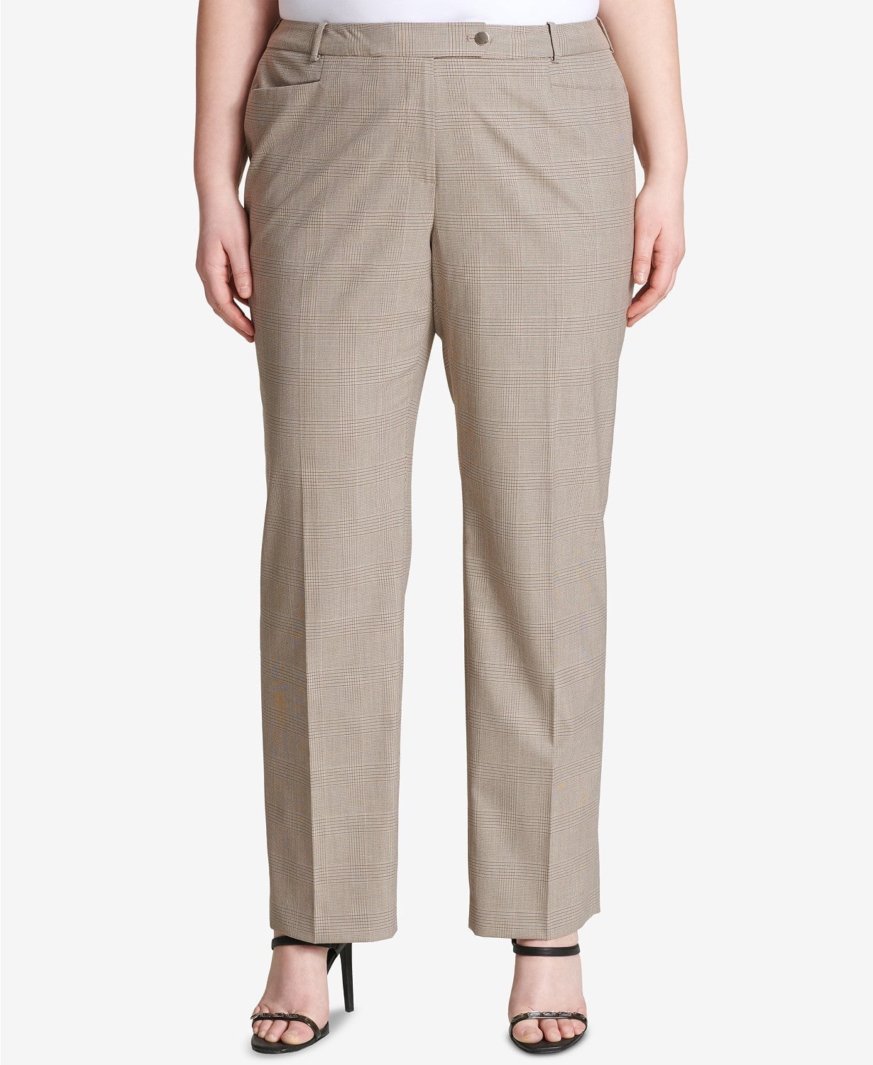 Calvin Klein Womens Plus Size Straight Leg Plaid Pants