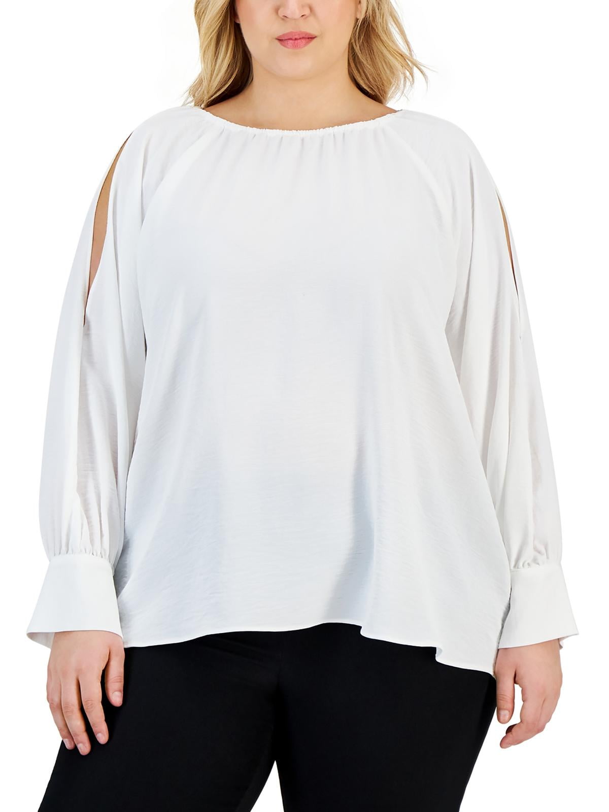 Calvin Klein Womens Plus Textured Cold Shoulder Blouse - Walmart.com