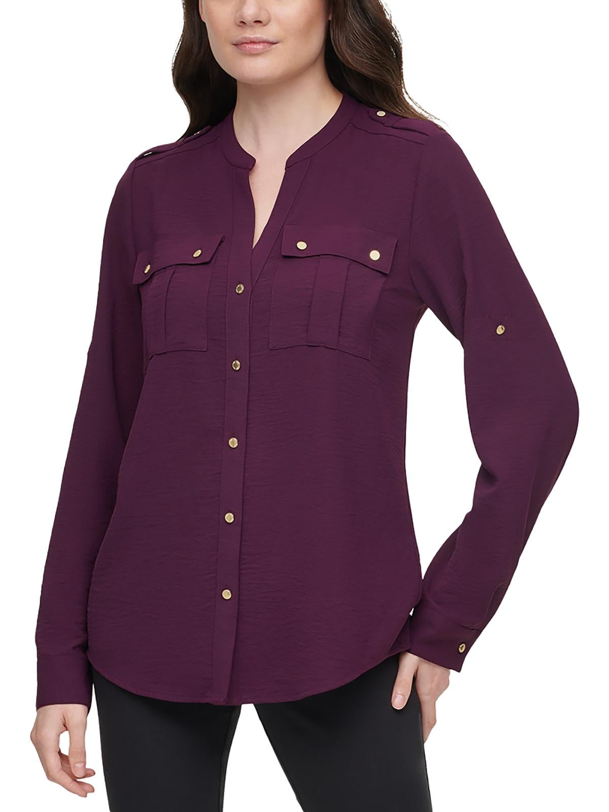 Calvin Klein Womens Pocket Oversized Button-Down Top - Walmart.com