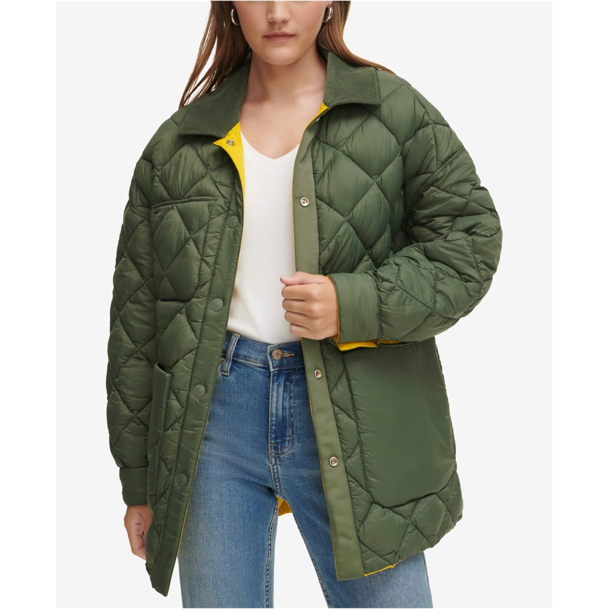 Calvin Klein Womens Reversible Barn Quilted Jacket, Multicoloured ...