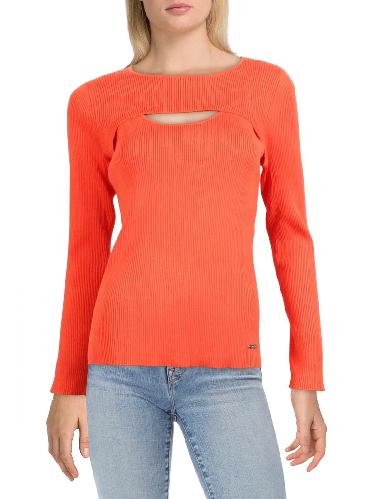 Calvin Klein Womens Ribbed Cutout Pullover Sweater