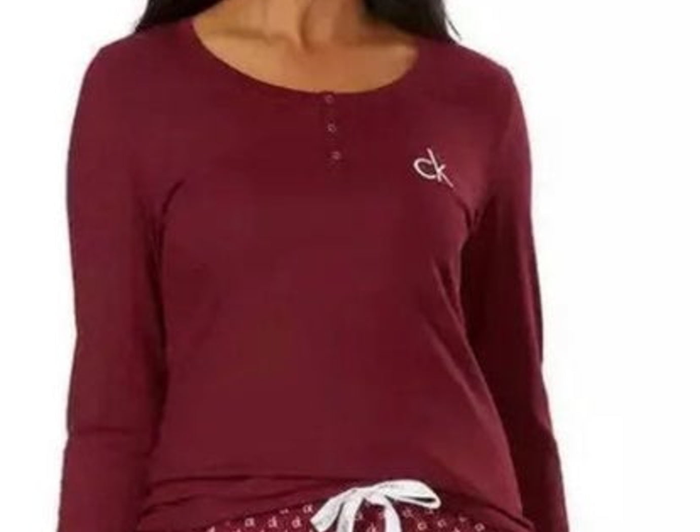 Calvin Klein Womens Solid Button Front Top,Maroon/Logo Print,Medium ...