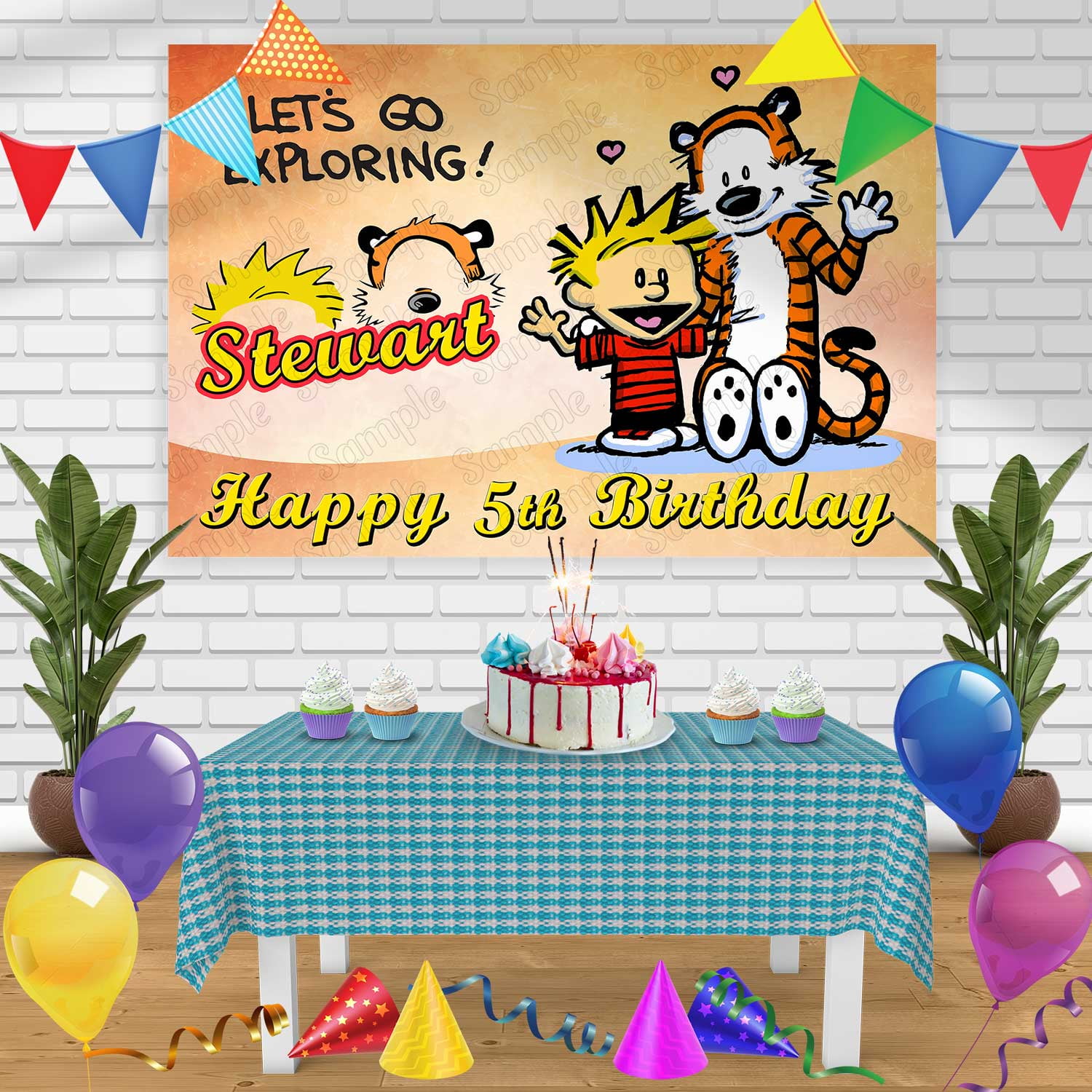Calvin and Hobbes Birthday Banner Personalized Party Backdrop ...