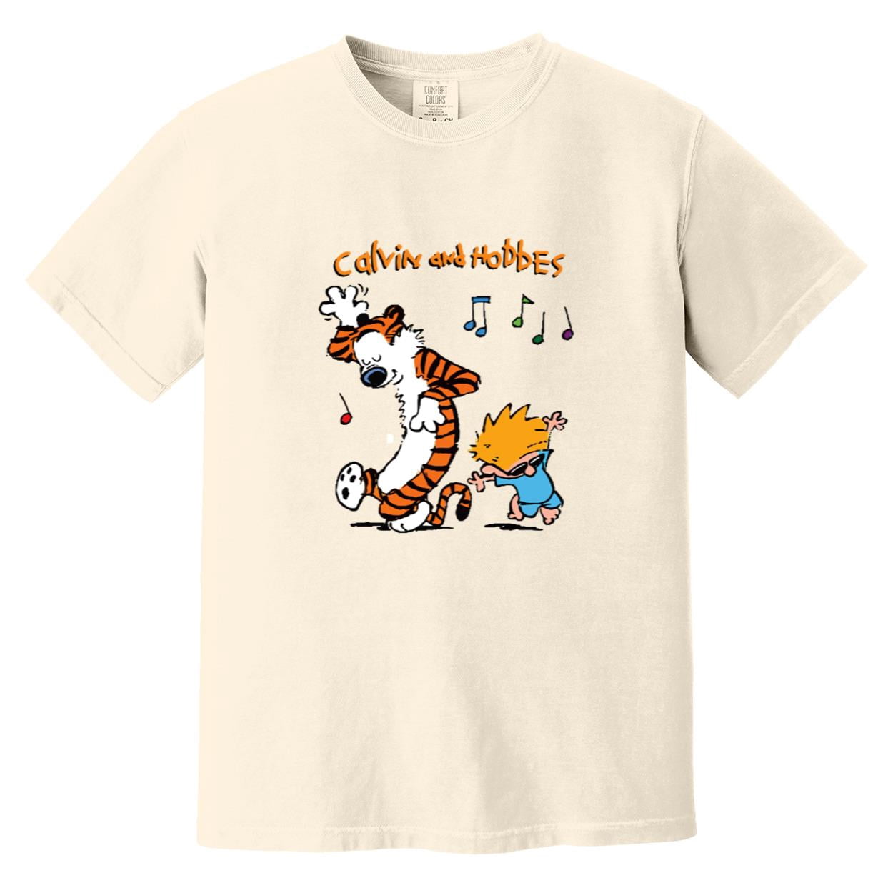 Calvin and Hobbes Dancing Joyful Cartoon Comic Art Comfort Color T ...