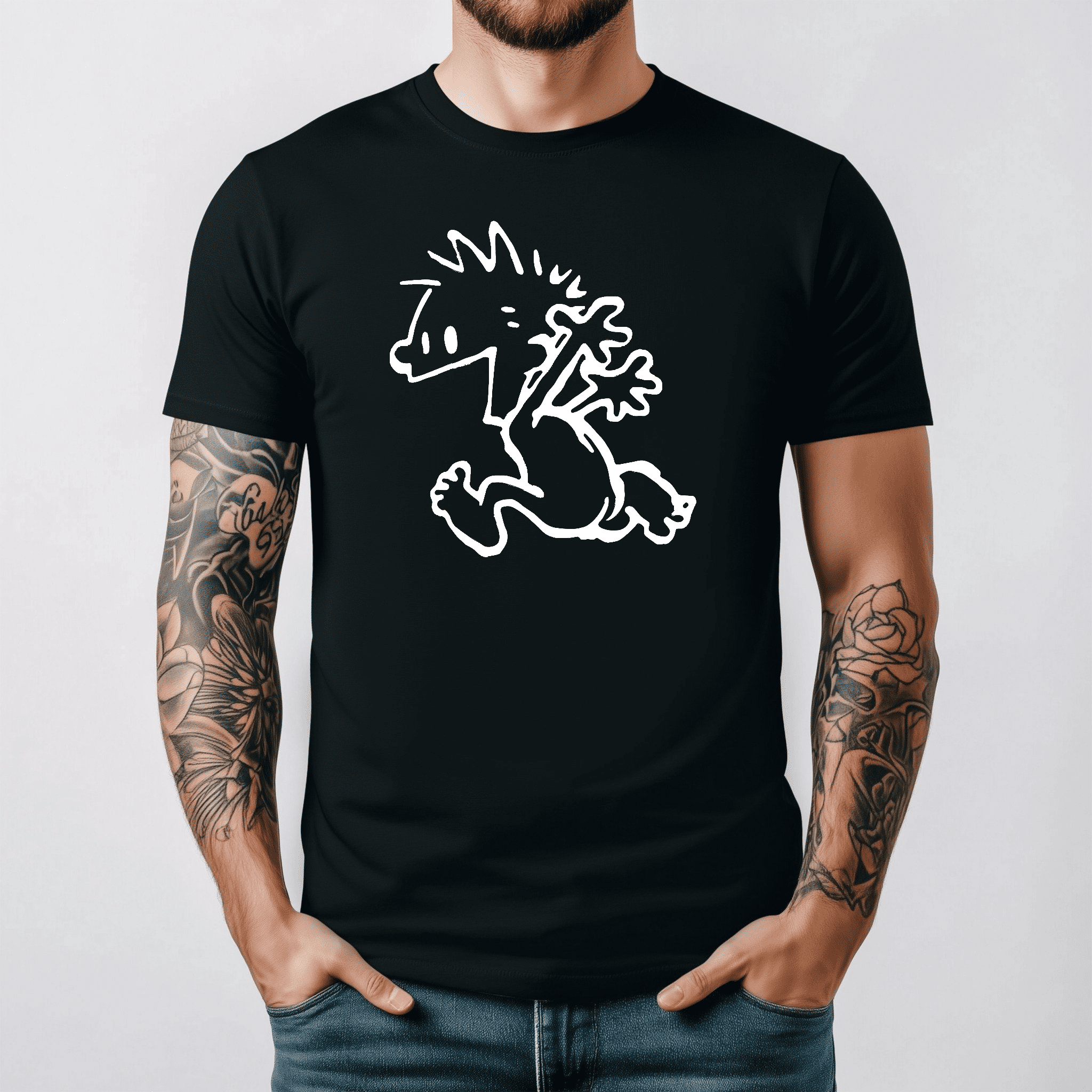Calvin and Hobbes Running Naked Funny Comic Strip Nostalgia T-shirt ...