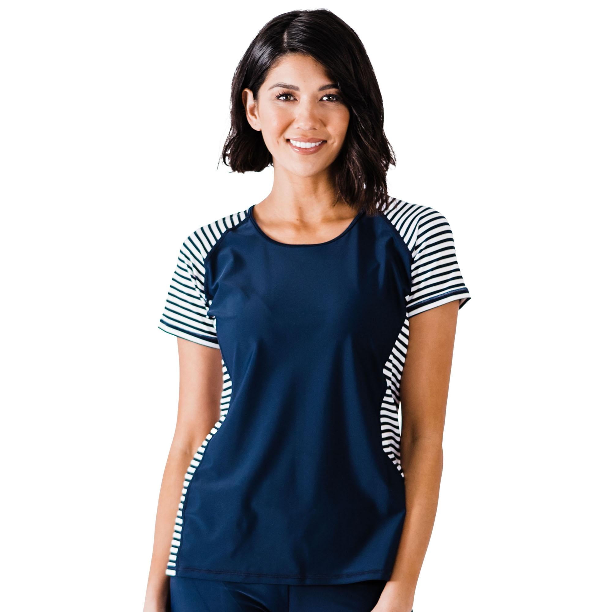 Calypsa Women's and Women's Plus Short Sleeve Loose Fit Adele Swim Top ...