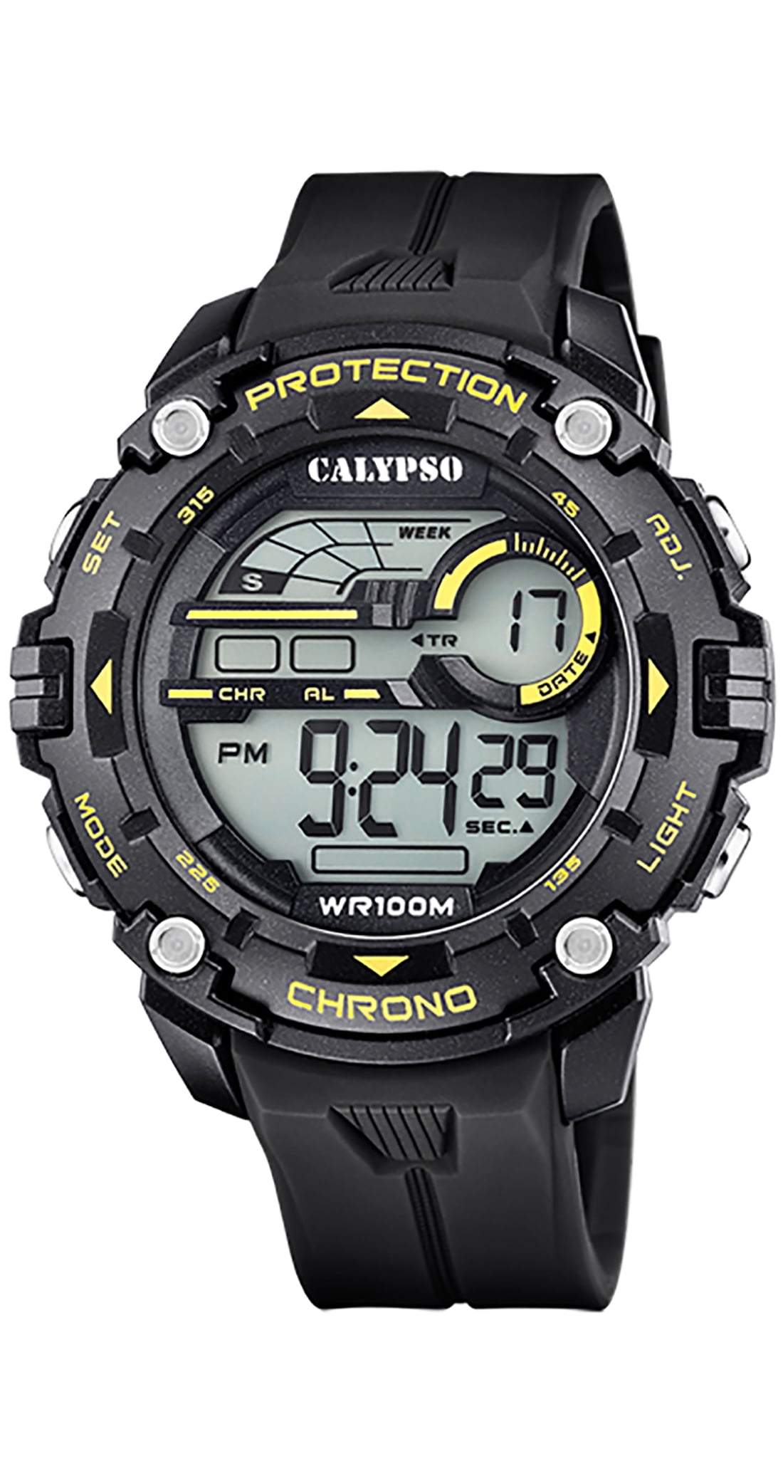 Calypso 51mm Mens Digital Sports Watch, Rubber Strap, Chronograph Alarm ...
