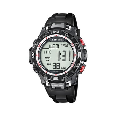 Calypso 48mm Mens Digital Sports Watch, Rubber Strap, Chronograph, Dual ...