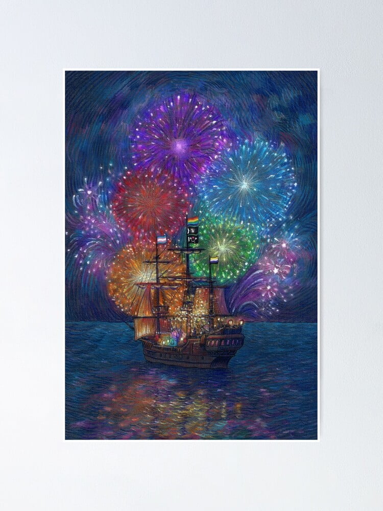 Calypso's Birthday Fireworks Canvas Poster Decor Landscape Office Room ...