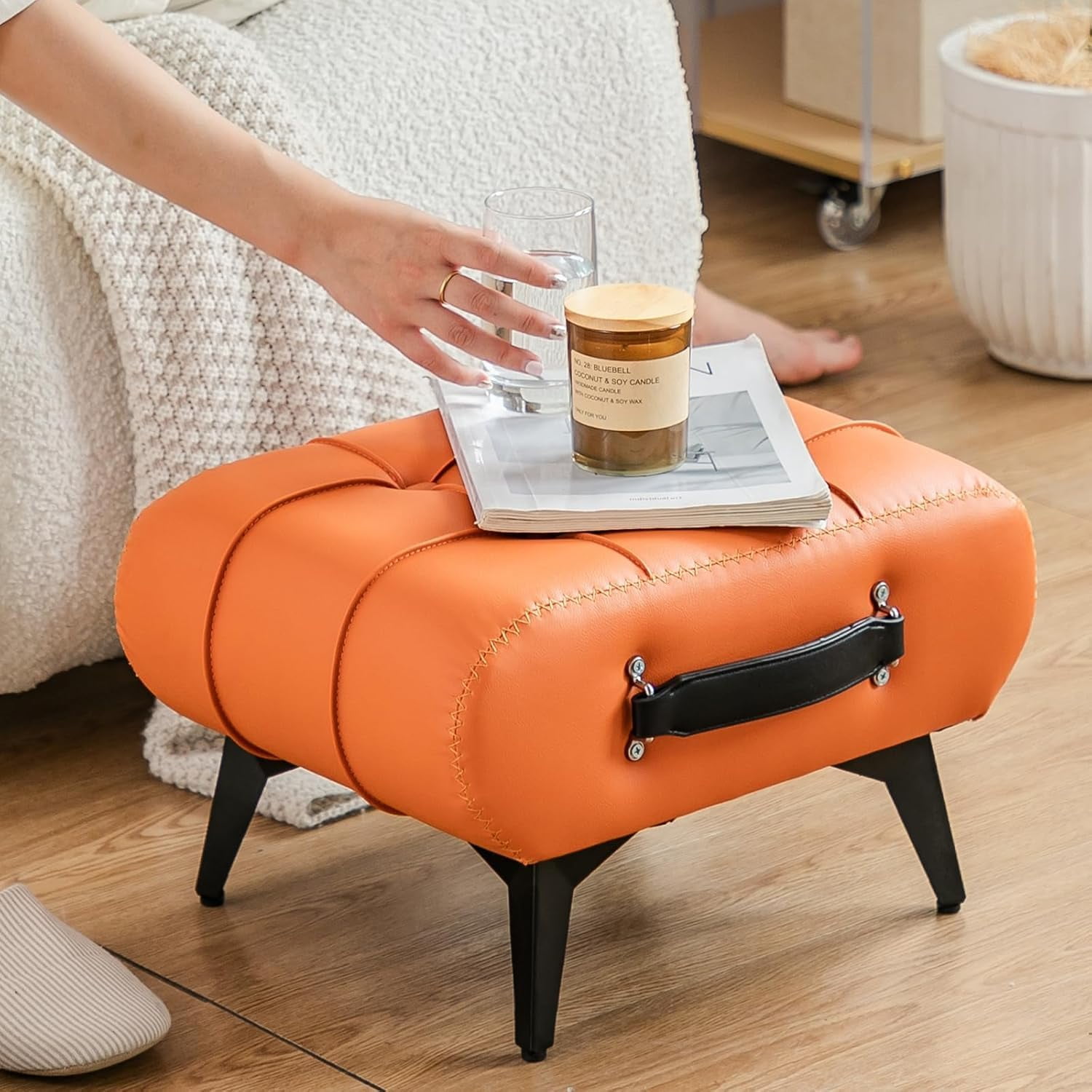 Calyrex Small Footstool Ottoman Bench Footrest Faux Leather Rectangle ...