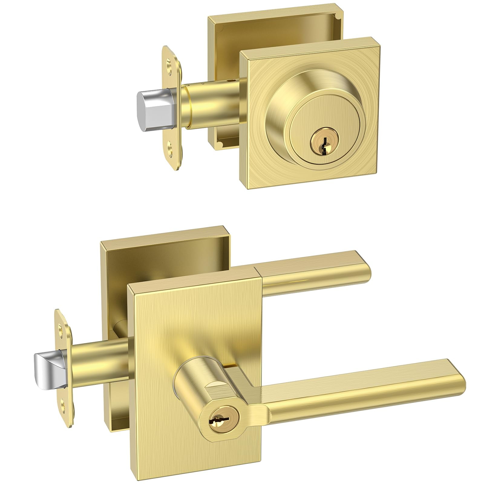 Calzibeno Entry Lever Front Door Handle and Single Cylinder Deadbolt ...