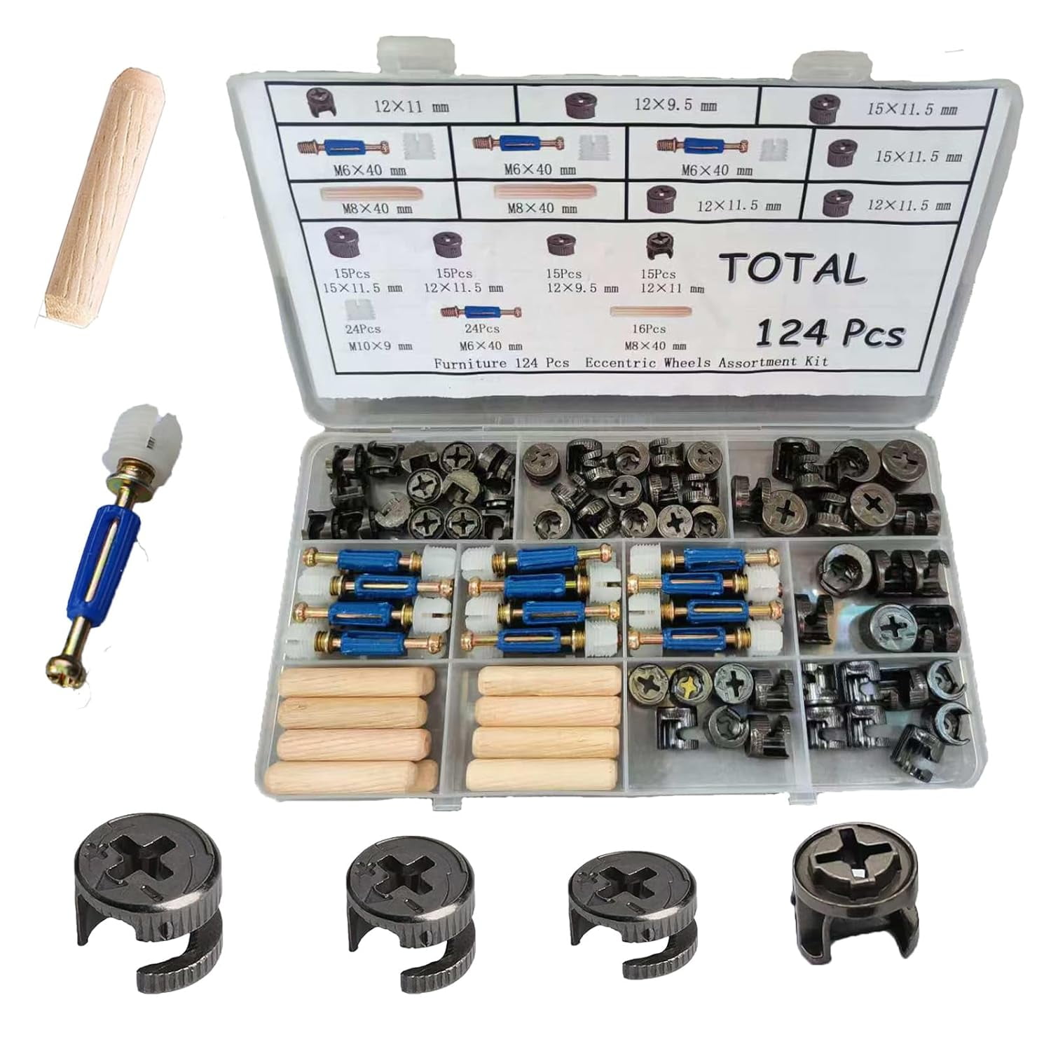 Cam Locks for Furniture 124 Pcs 3-in-1 Eccentric Wheels, Cam Lock ...