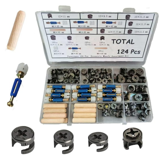 Cam Locks for Furniture 124 Pcs 3-in-1 Eccentric Wheels, Cam Lock ...