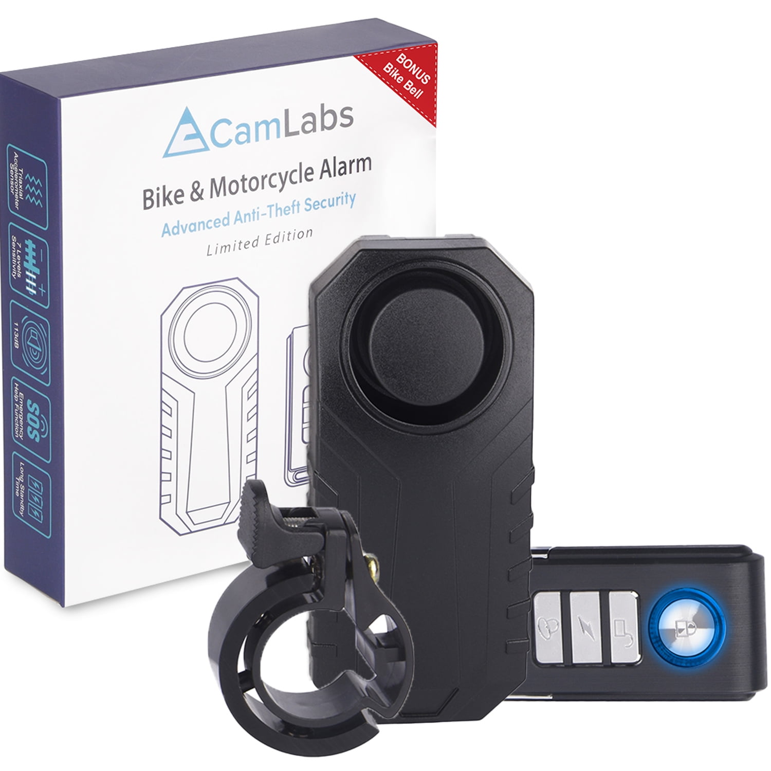 CamLabs Anti-Theft Bicycle / Motorcycle Alarm with Bike Bell & Remote ...