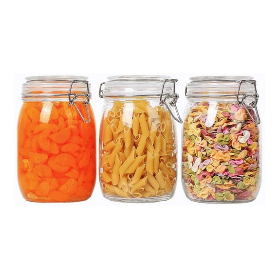 CamSaf Airtight Glass Canisters with Clamp Lids for Kitchen, 34 oz, Set ...