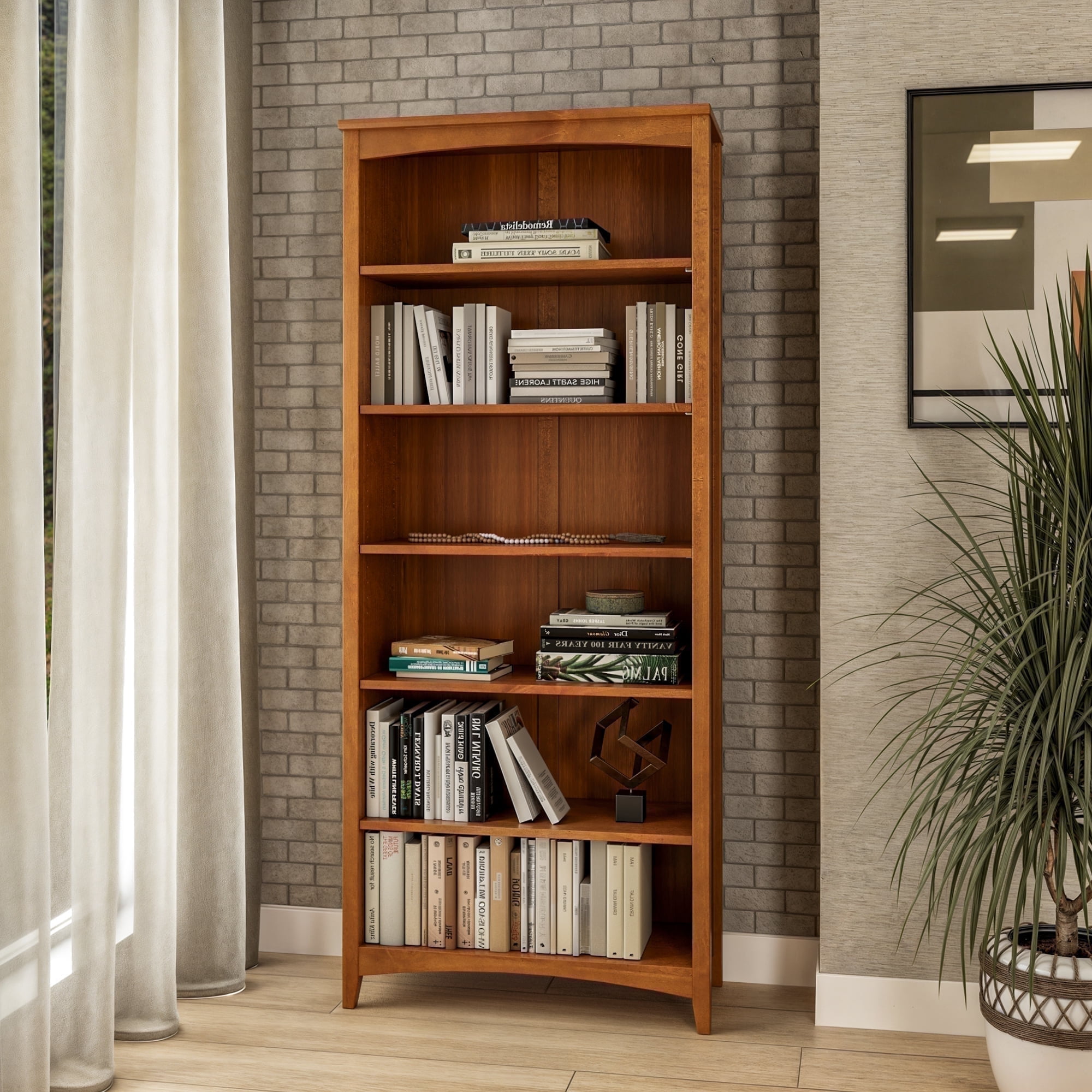 Camaflexi 72” Shaker Style 6-Shelf Wooden Bookcase Closed Back Storage ...